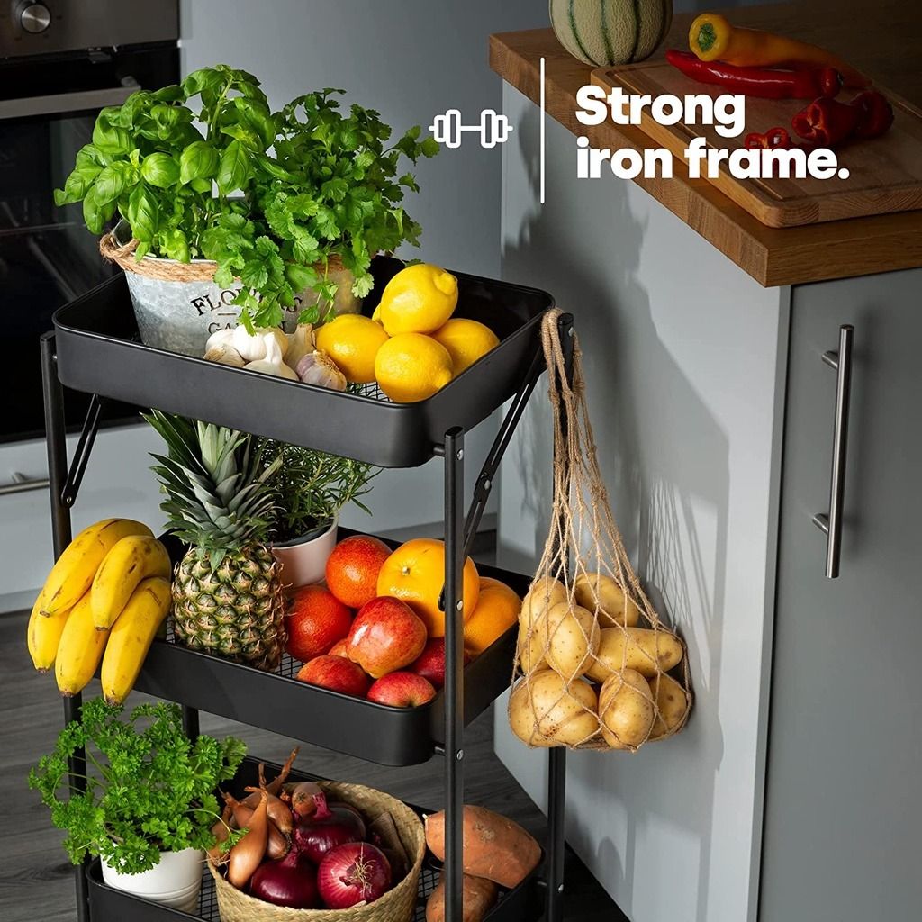 Multi-purpose Foldable 3 Tier Storage Trolley Rolling Cart Home ...