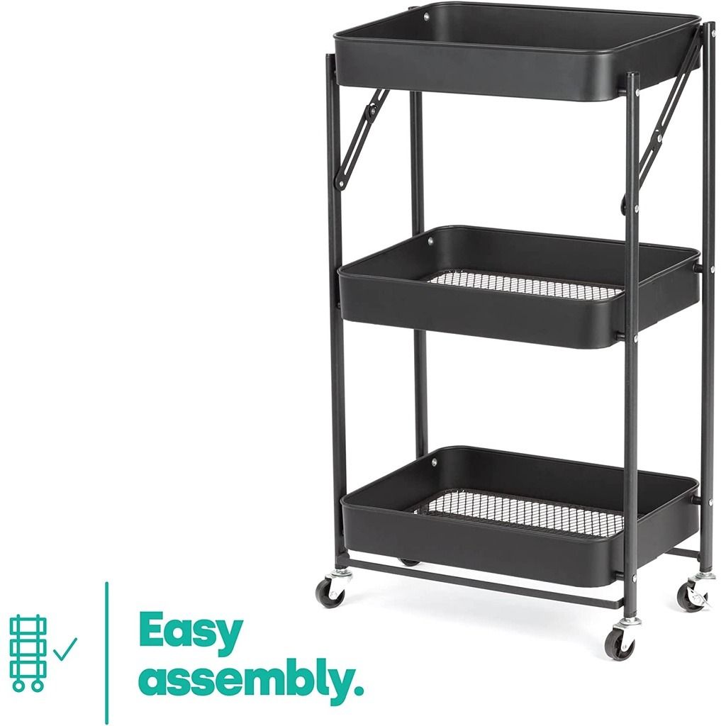 Multi-purpose Foldable 3 Tier Storage Trolley Rolling Cart Home ...