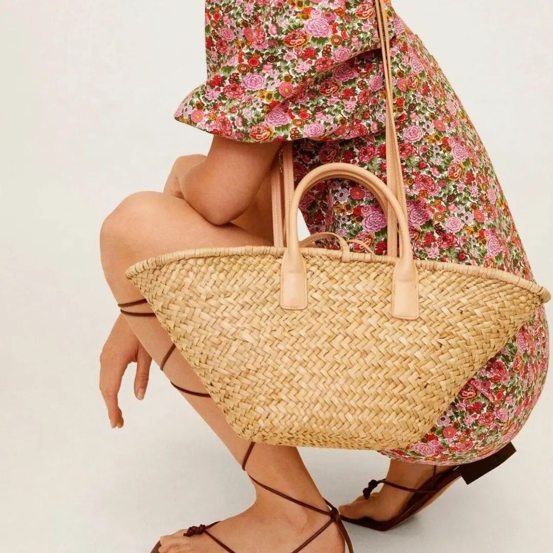 NEW ORIGINAL MANGO rattan bag tas rotan bali pantai, Fesyen Wanita, Tas ...