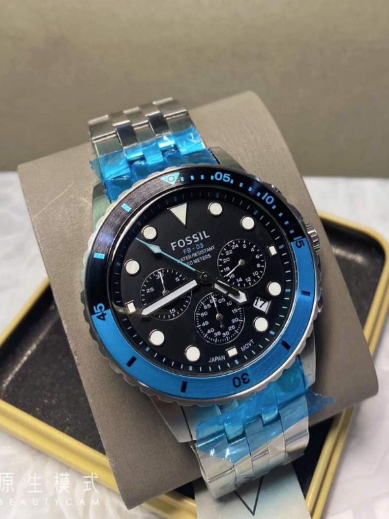 Original Fossil FB-03 Light Blue Bezel Watch, Men's Fashion, Watches ...