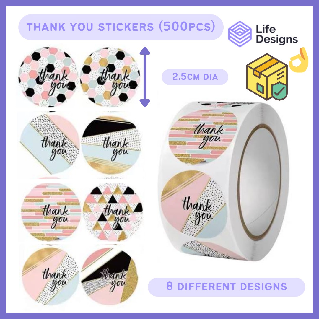 Pink & Gold Thank You Stickers (500Pcs) 8 Designs, Hobbies & Toys ...