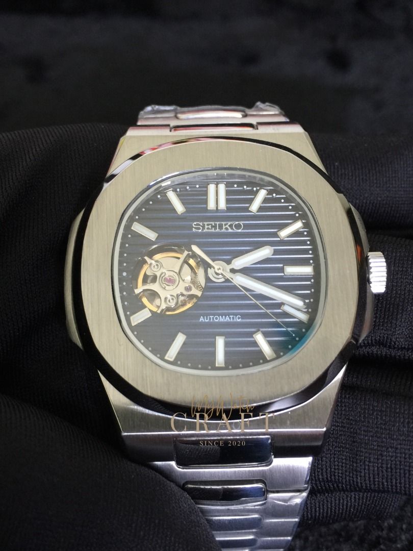 Seiko Mod Nautilus Open Heart [Ready Stock], Luxury, Watches on Carousell