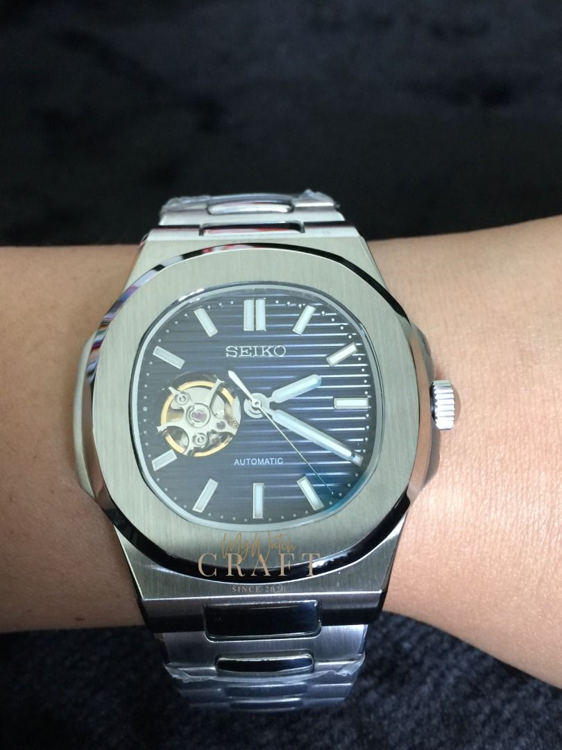Seiko Mod Nautilus Open Heart [Ready Stock], Luxury, Watches on Carousell