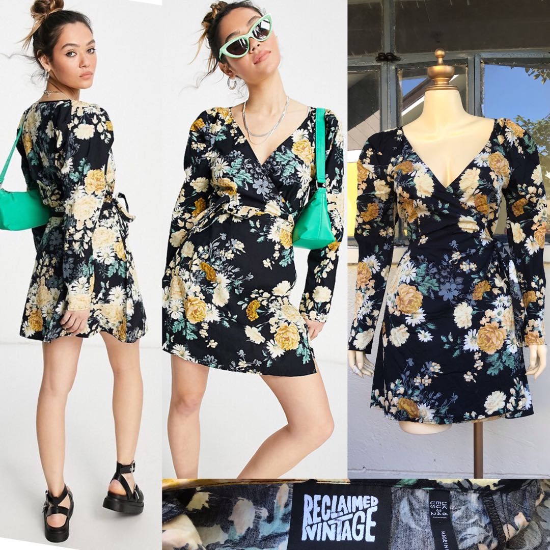 Reclaimed vintage wrap around dress, Women's Fashion, Dresses & Sets ...