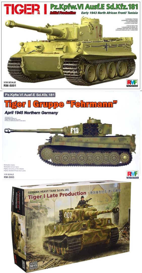 RFM Rye Field Model 1/35 Tiger 1 Initial, Late & Gruppe Fehrmann SET ...
