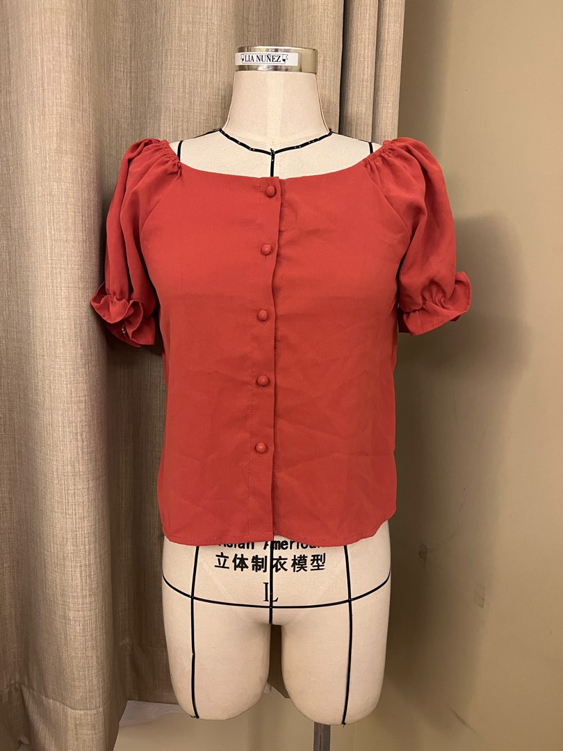 Rust Orange Puff Sleeve Top, Women's Fashion, Tops, Blouses on Carousell