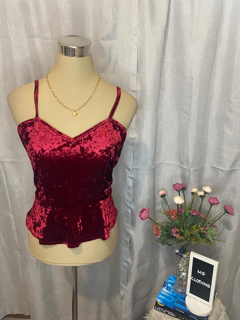 Shein Velvet Red Top, Women's Fashion, Tops, Others Tops on Carousell