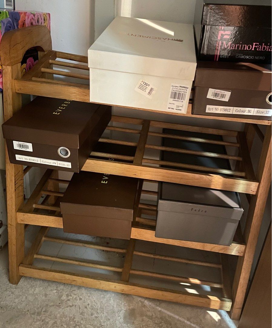 Solid Wooden Shoe Rack, Furniture & Home Living, Furniture, Shelves ...