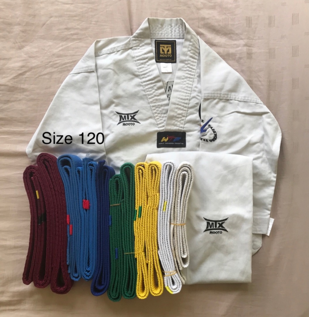 STF Moota Taekwondo Uniform Size 120 and Belts, Sports Equipment, Other ...