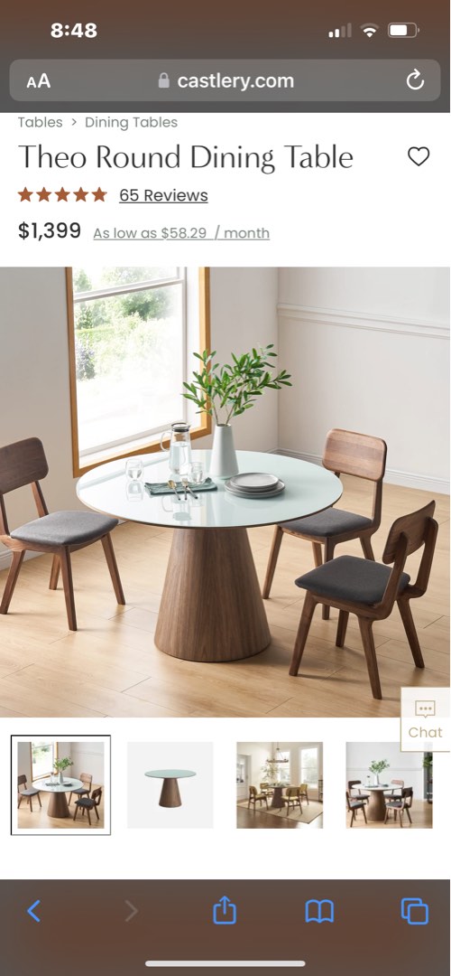 Theo Round Dining Table (Castlery), Furniture & Home Living, Furniture ...