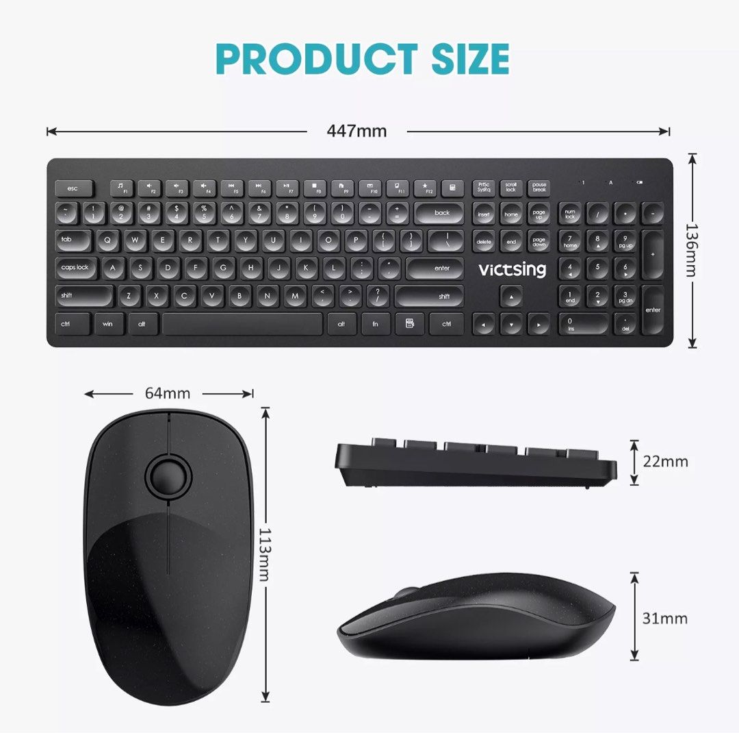 Victsing Wireless Silent Keyboard and Mouse combo, Computers & Tech ...