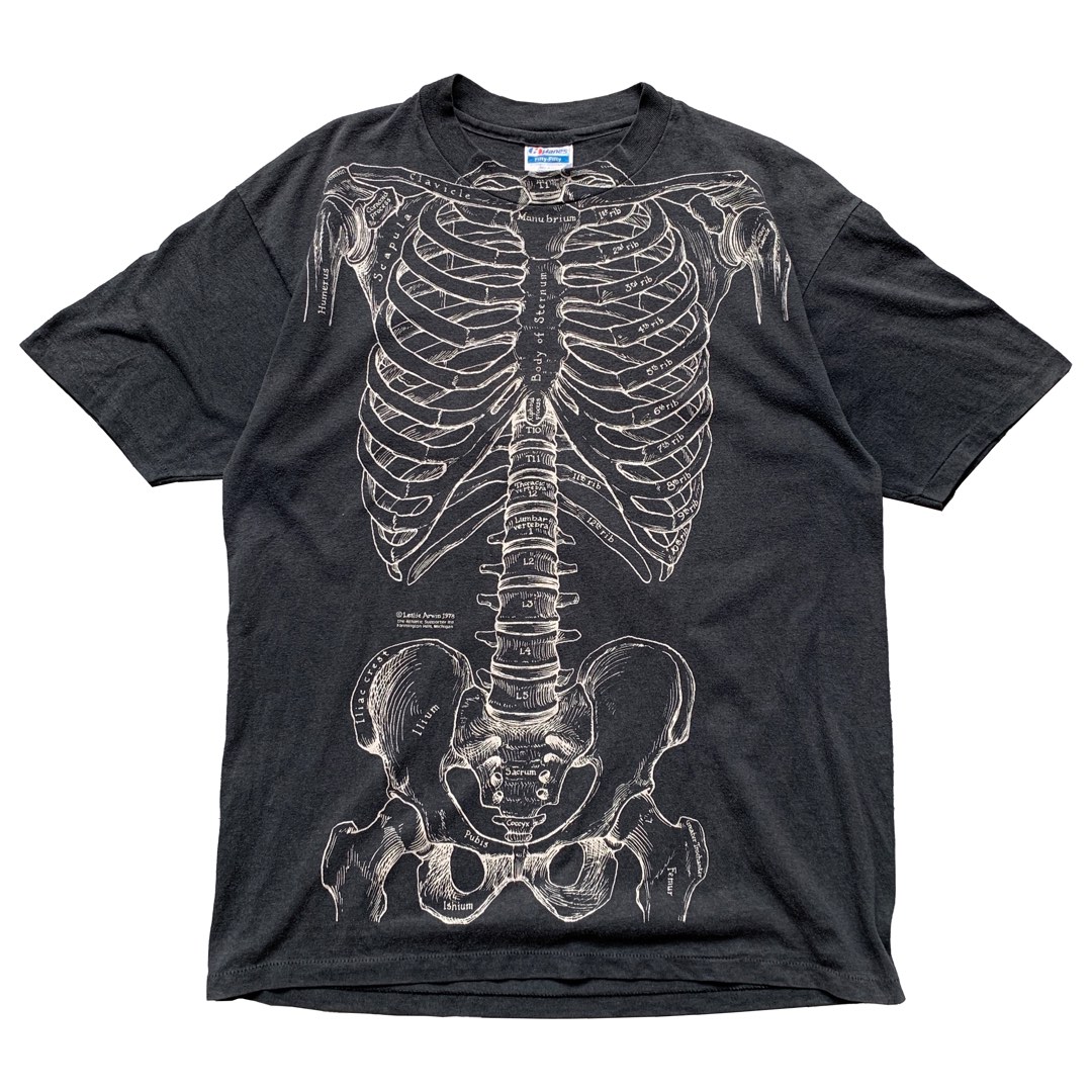Vintage 70s Skeleton Anatomy Art Tee Shirt Mega Print, Men's Fashion ...