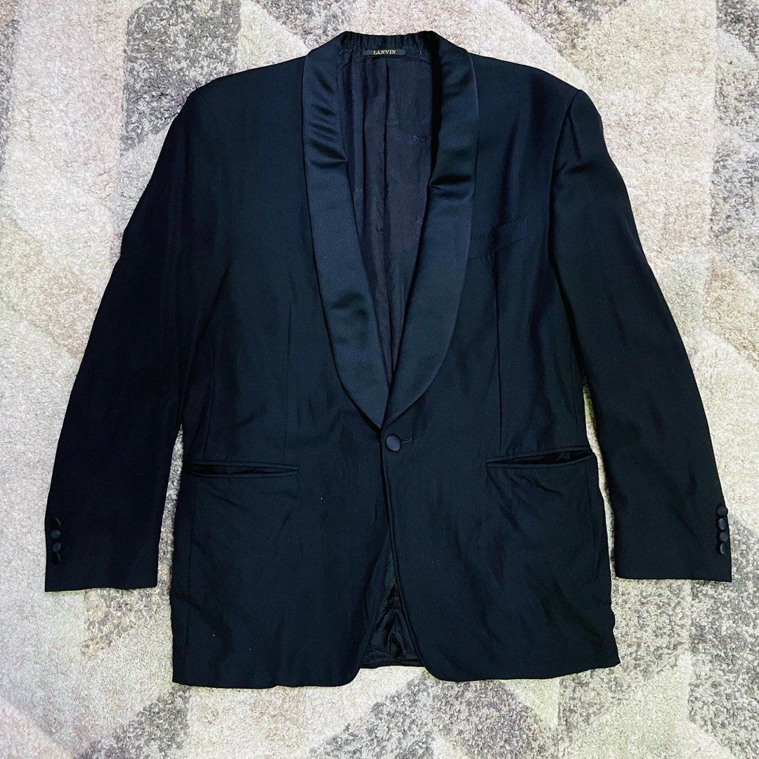 VINTAGE LANVIN PARIS BLACK WOOLMARK SILK LAPEL TUXEDO SUIT JACKET MADE ...
