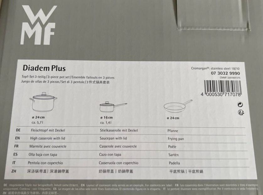 WMF Diadem Plus 3 Piece Cookware Set, TV & Home Appliances, Kitchen ...