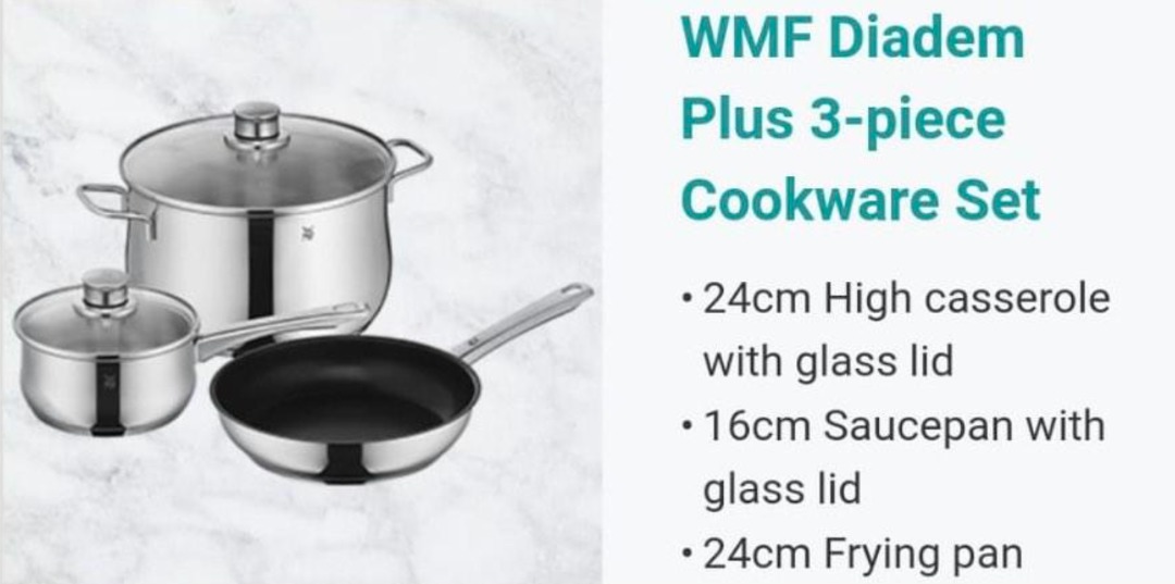 WMF Diadem Plus 3 Piece Cookware Set, TV & Home Appliances, Kitchen ...