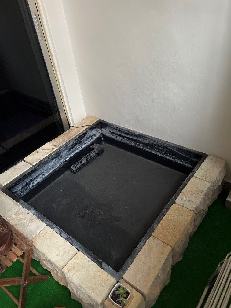 1x1m water feature/ pond basin (with bricks seen in picture), Furniture ...