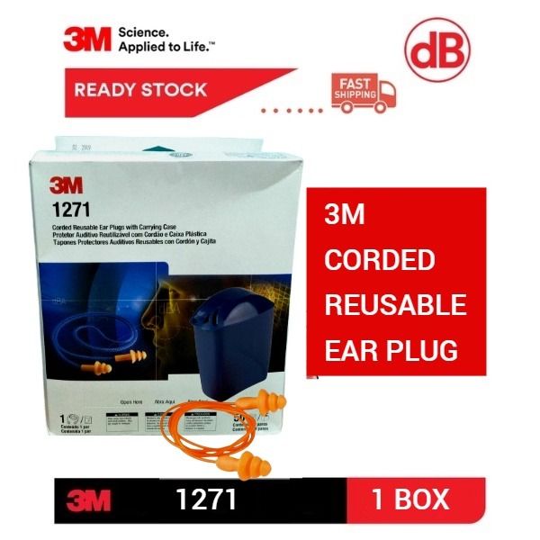 3M 1271 Corded Reusable Ear Plugs With Carrying Case (Box =50 ...