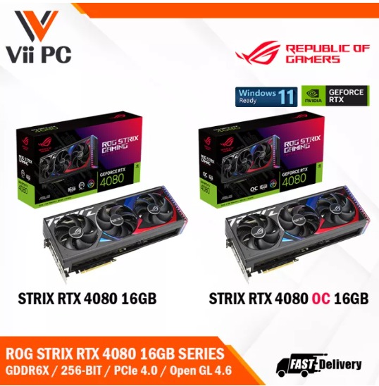 ASUS ROG Strix Nvidia GeForce RTX 4080 RTX4080 4080 16GB GDDR6X Non-OC ...