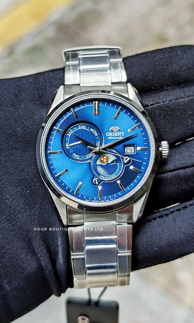 Brand New Orient Sun & Moon Blue SunBurst Dial Men's Automatic Watch RA ...