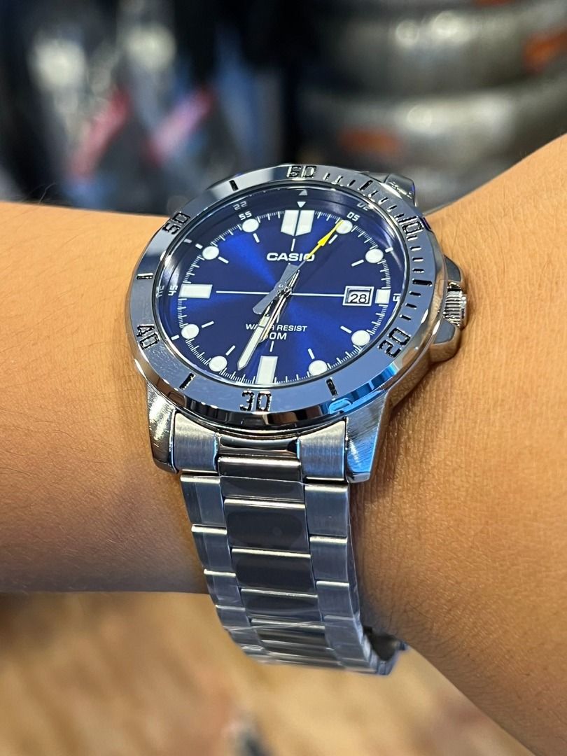 CASIO Analog Stainless Steel Men's Watch ( Blue Dial ) MTP-VD01D-2E, Men's Fashion, Watches ...