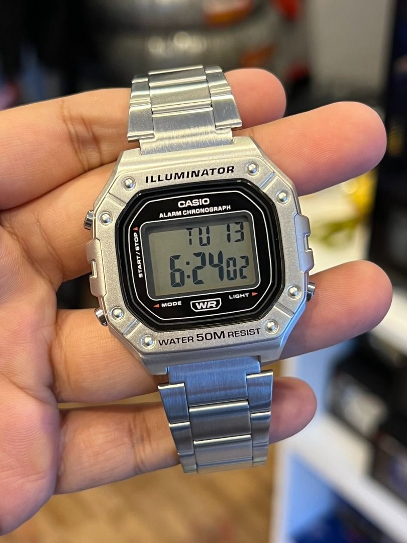 CASIO Illuminator Digital Stainless Steel Strap Men's Watch W218HD-1AV ...