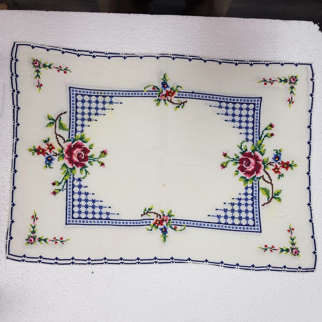 Cross stitch table mats on woollen cloth peranakan household, Furniture ...