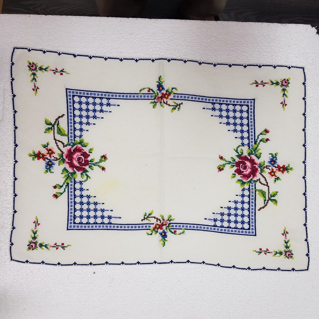 Cross stitch table mats on woollen cloth peranakan household, Furniture ...