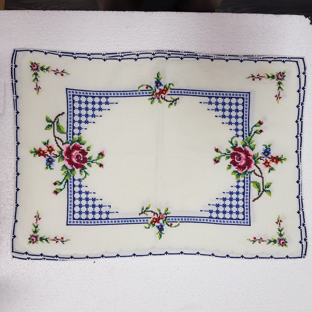 Cross stitch table mats on woollen cloth peranakan household, Furniture ...