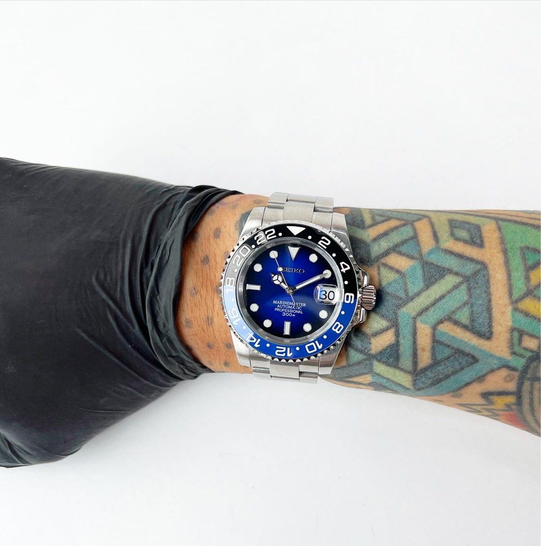 Custom Seiko Mod 40mm Blue Batman Automatic Watch , Men's Fashion ...
