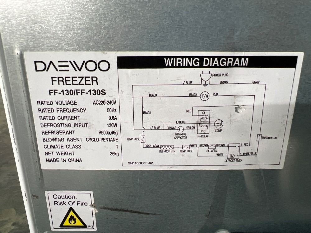 DAEWOO One Door Refrigerator Model FF-130 / Model Peti Sejuk Satu Pintu ...