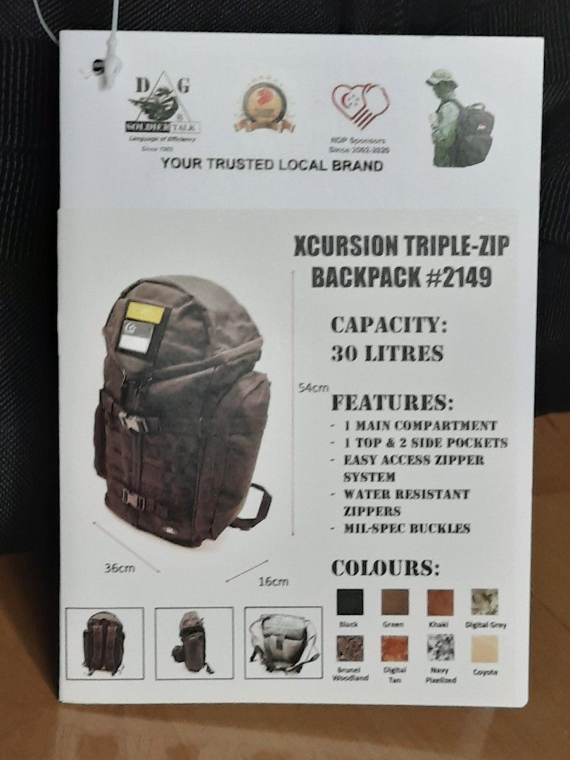 DG Soldier Xcursion Triple-Zip Backpack (30L), Men's Fashion, Bags ...
