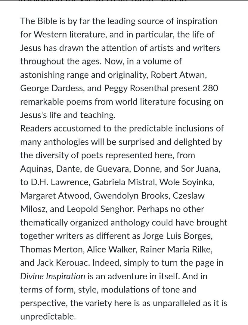 Divine Inspiration: The Life of Jesus in World Poetry Edited by Robert ...