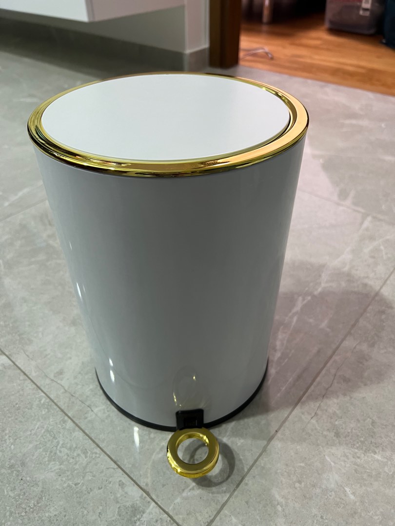 Elegant white gold rim bin, Furniture & Home Living, Cleaning ...