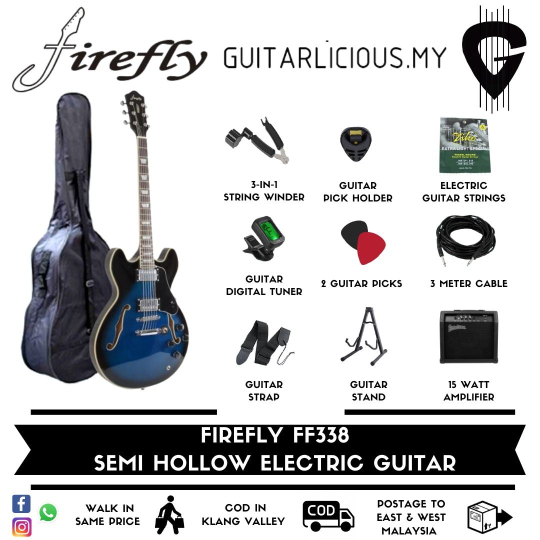Firefly Semi Hollow Body Electric Guitar with Double Closed Humbucker (FF338), Hobbies & Toys ...