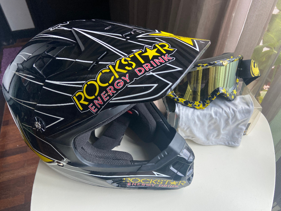 Gloss Black Rockstar Full Face Motorcycle Helmet Scrambler Motorcross ...