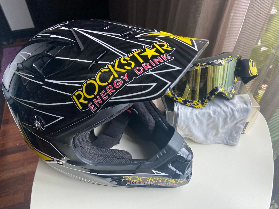 Gloss Black Rockstar Full Face Motorcycle Helmet Scrambler Motorcross ...