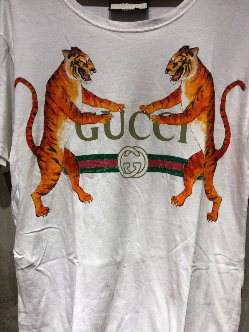 Gucci Logo Tiger Tee, Luxury, Apparel on Carousell