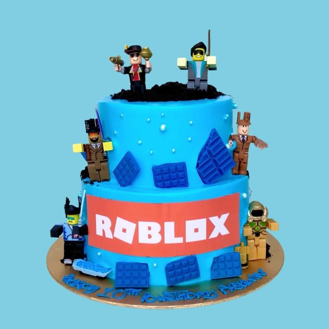 Halal-Certified Two-Tier Roblox Inspired Theme Cake, Food & Drinks ...