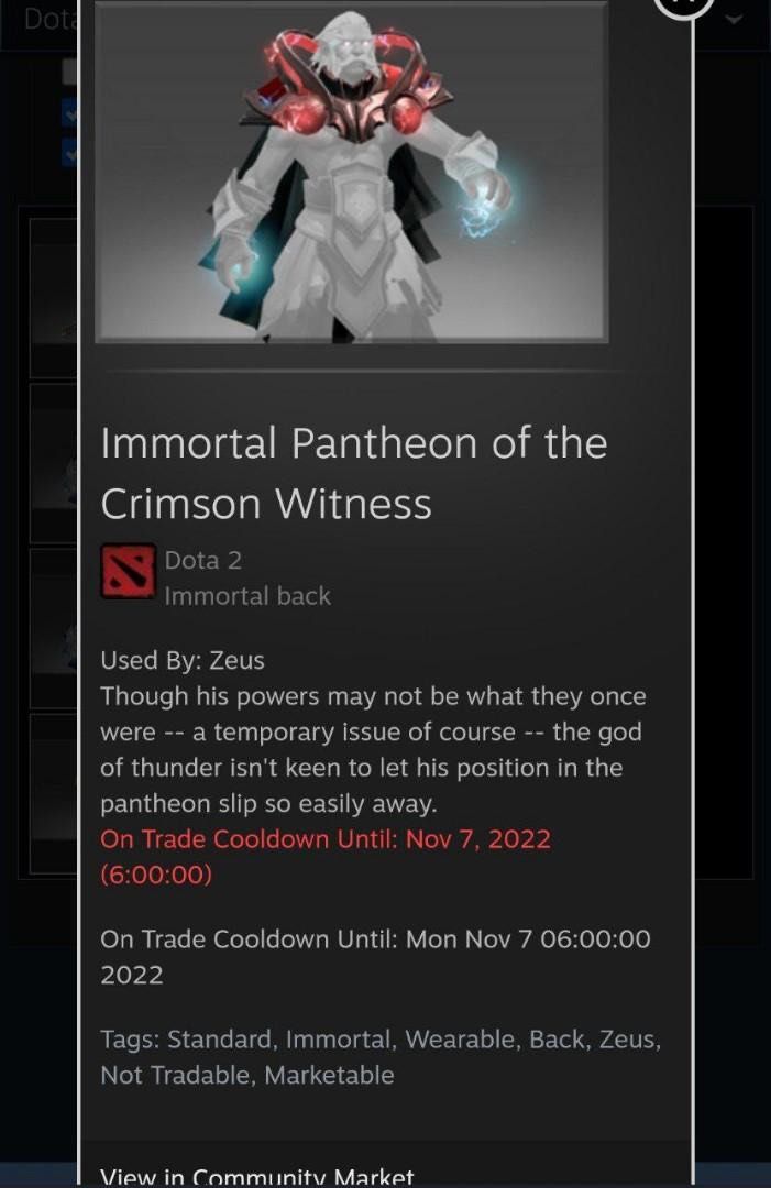 Immortal Pantheon of the Crimson Witness TI11 Zeus Immortal Back Dota 2, Video Gaming, Video ...