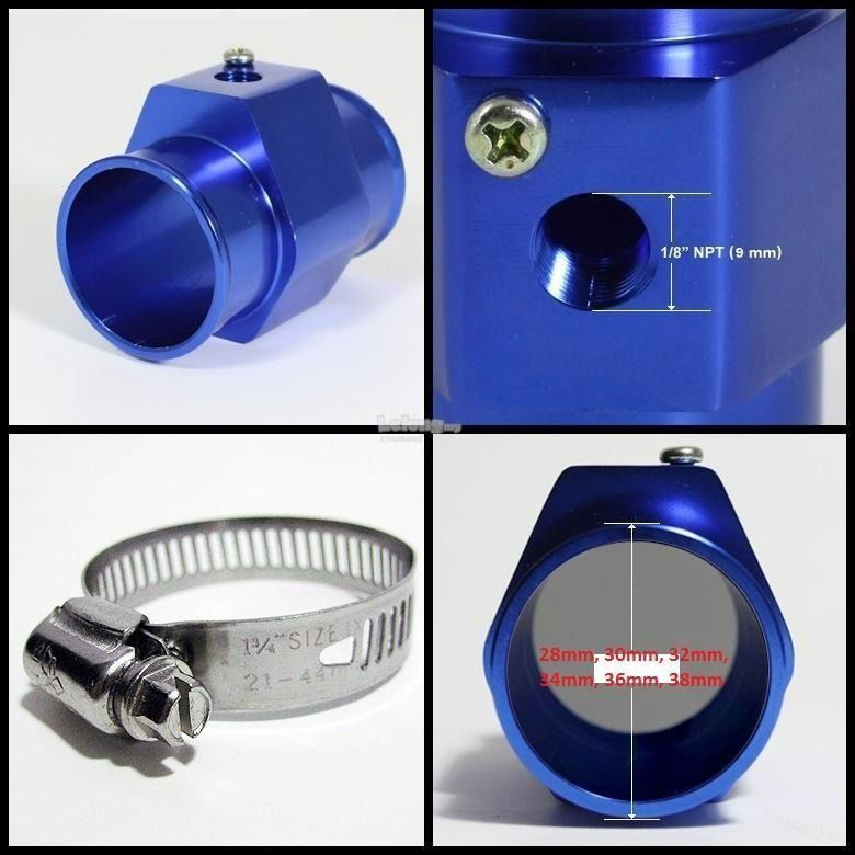 J020) 28MM Blue Water Temp Gauge Sensor Adapter Radiator Hose Sensor ...