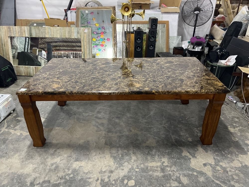 Marble Top Pattern Wooden Frame 8 Seater Dining Table set with 6 Chairs ...