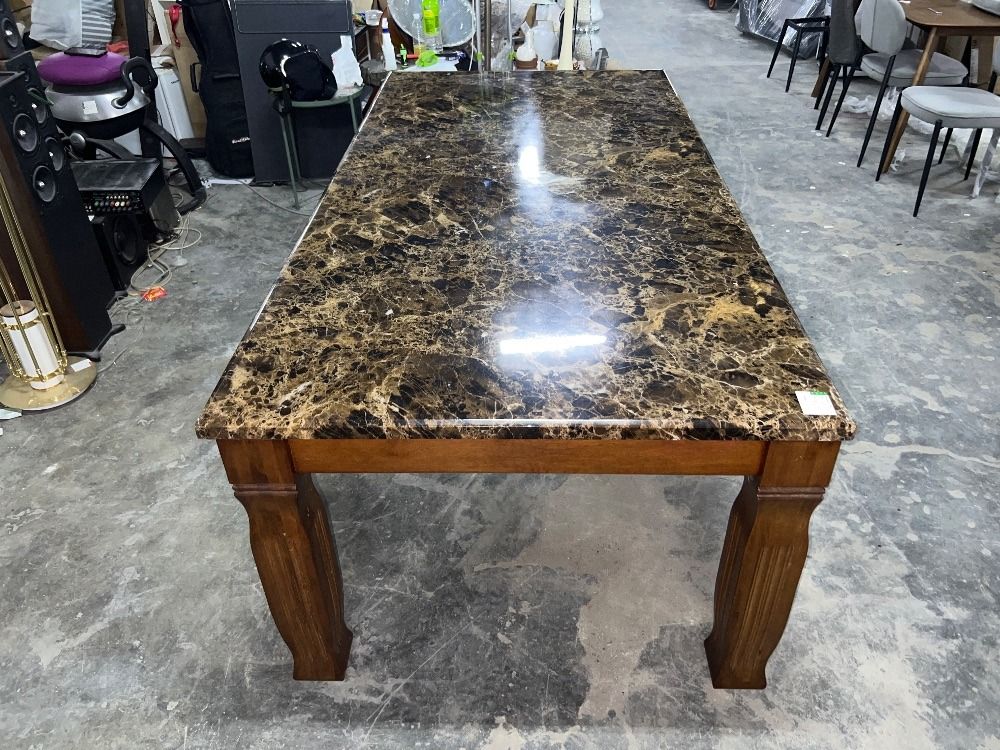 Marble Top Pattern Wooden Frame 8 Seater Dining Table set with 6 Chairs ...