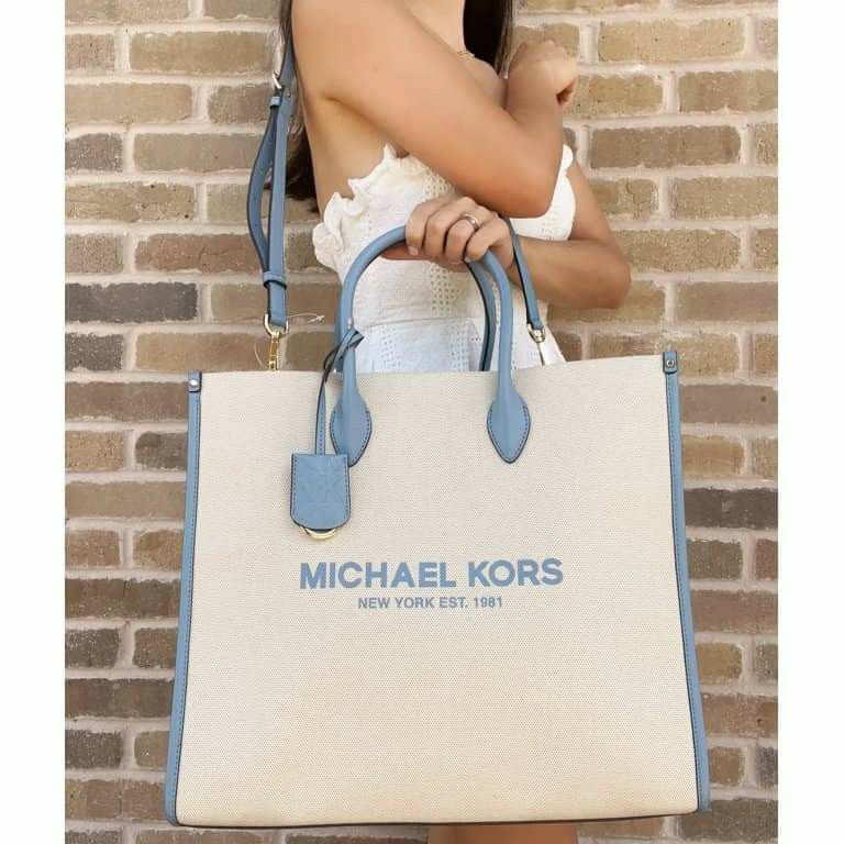 Michael Kors Mirella Large NS Logo Jacquard Tote Crossbody Bag Chambray ...