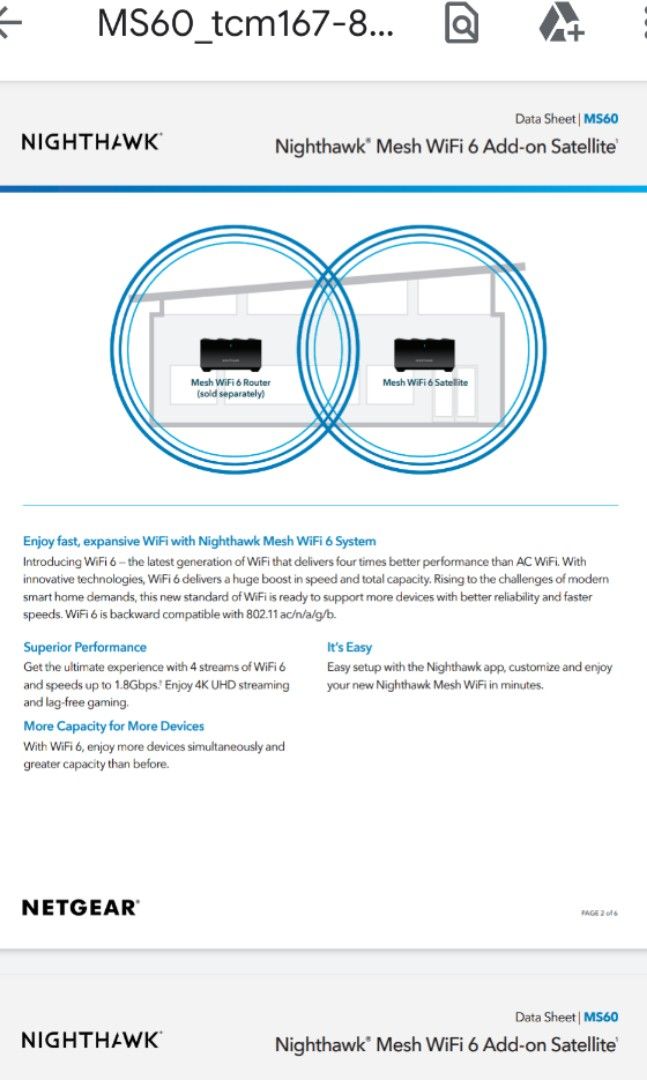 NIGHTHAWK Mesh Wifi System AX Add On Satellite Computers Tech Office Business