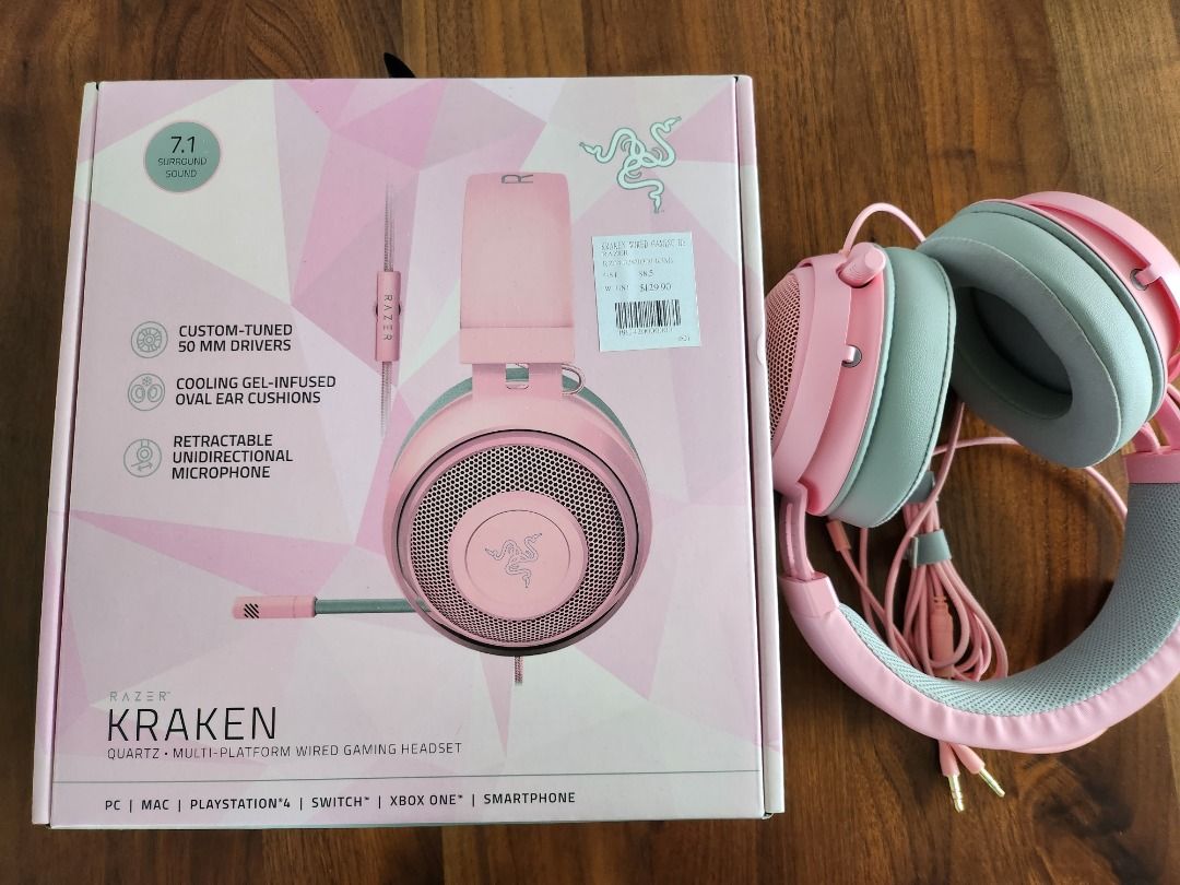 Razer Kraken Quartz (Pink) Wired Gaming Headset, Audio, Headphones ...