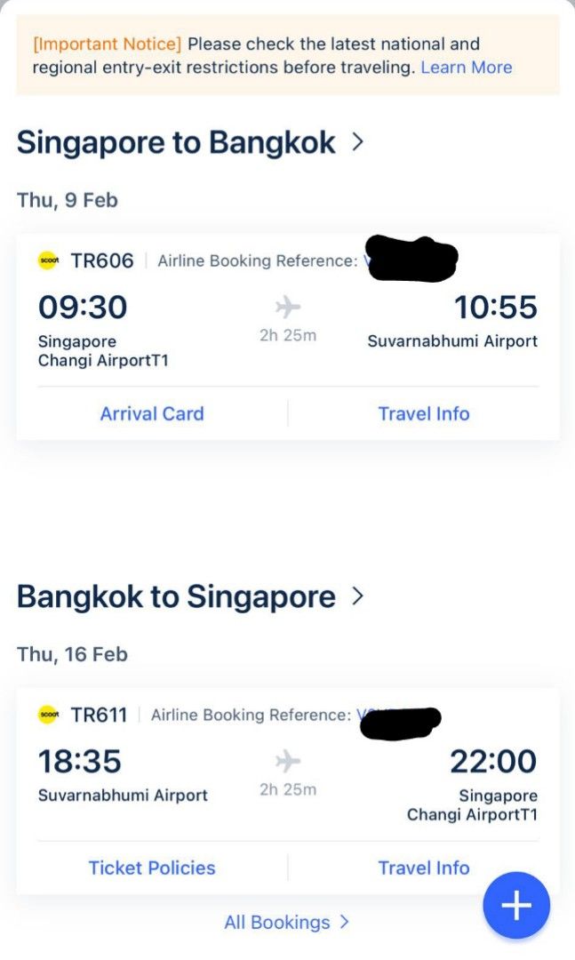 Round trip tickets from SG to BKK (Feb 9 to Feb 16 2023), Tickets ...
