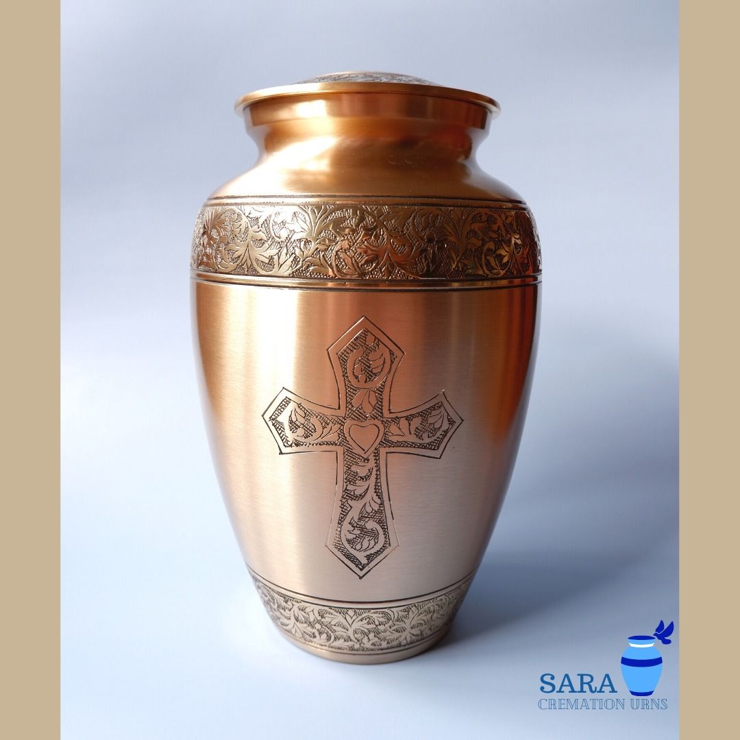 [saraurnsph] Graceful Life Brass Metal Urn Cremation Urn Jar Cross ...