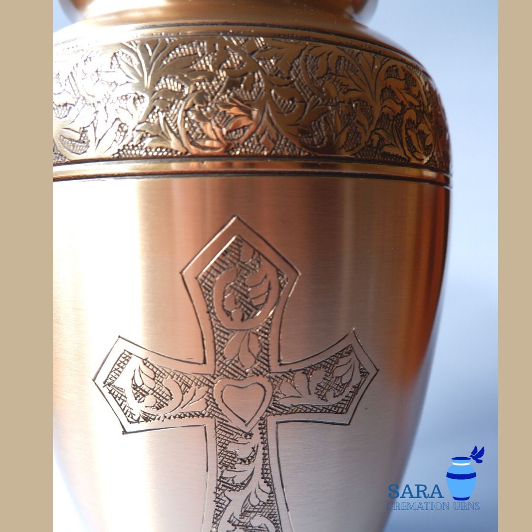 [saraurnsph] Graceful Life Brass Metal Urn Cremation Urn Jar Cross ...