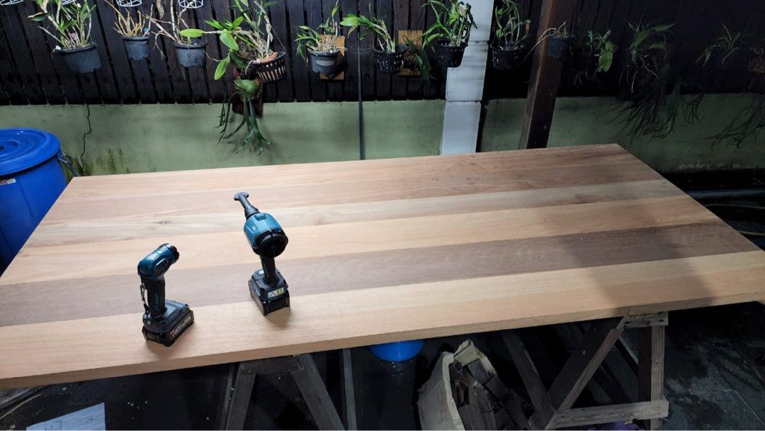 Solid nyatoh table 38mm thickness meja countertop, Furniture & Home ...