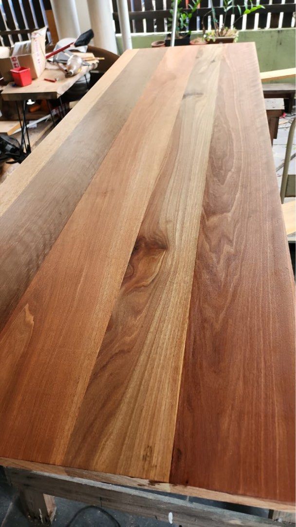 Solid nyatoh table 38mm thickness meja countertop, Furniture & Home ...